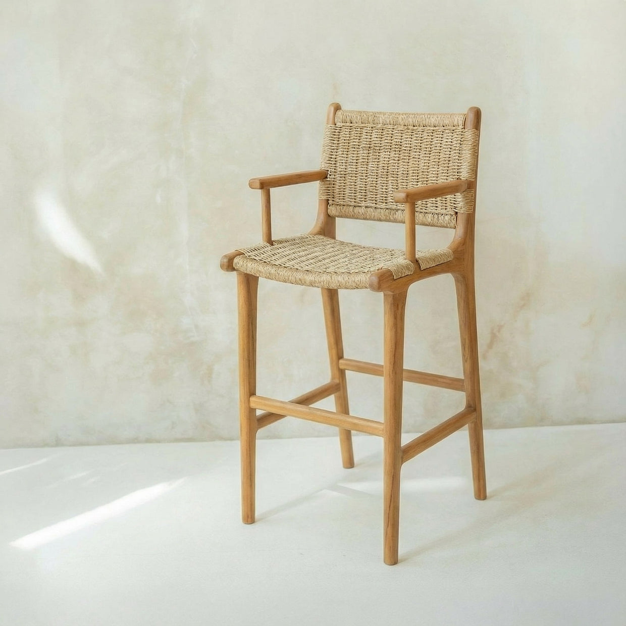 Zara Teak & Rattan Bar Stool With Armrest – The Bali Concept